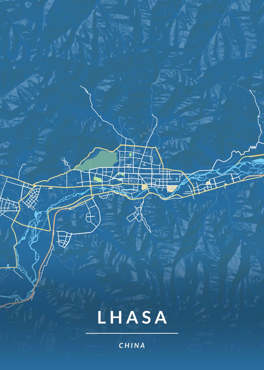 'Lhasa China' Poster, picture, metal print, paint by MappaMaps | Displate