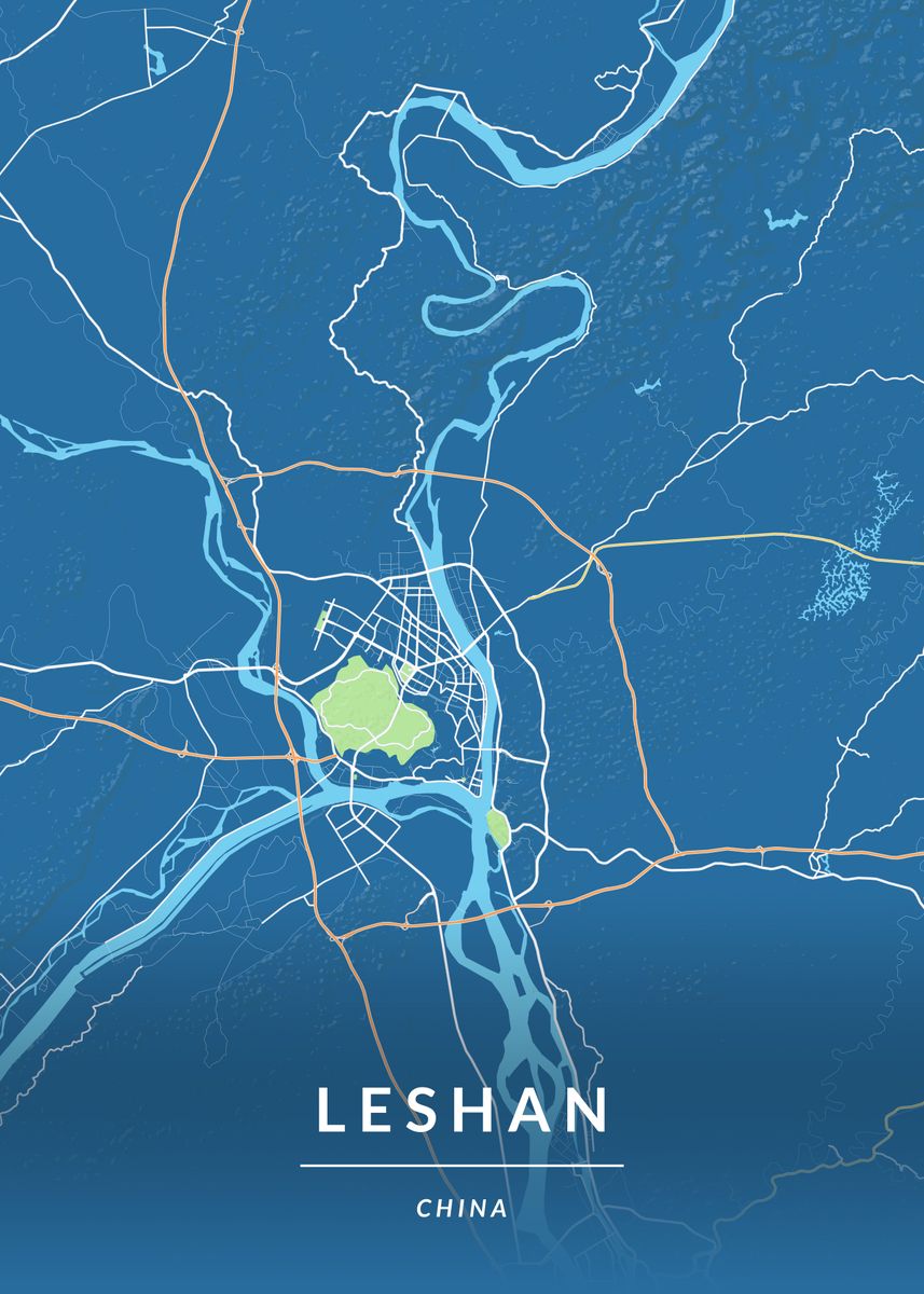 'Leshan China' Poster, picture, metal print, paint by MappaMaps | Displate