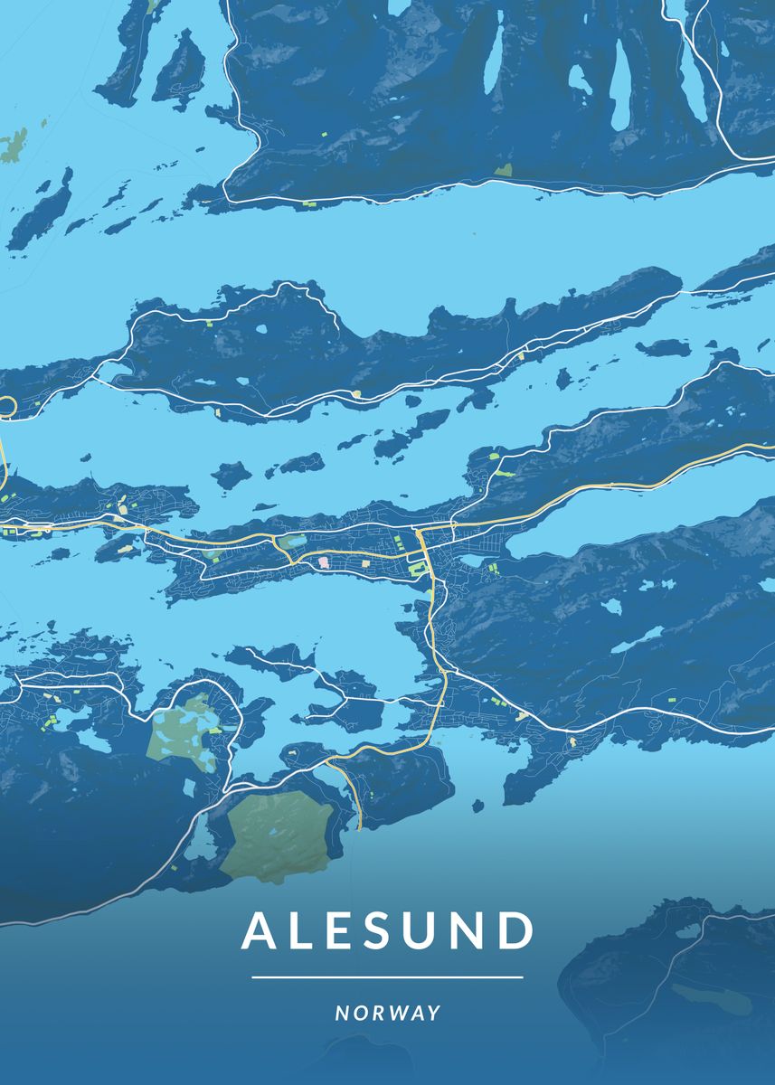 'Alesund Norway' Poster, picture, metal print, paint by MappaMaps ...