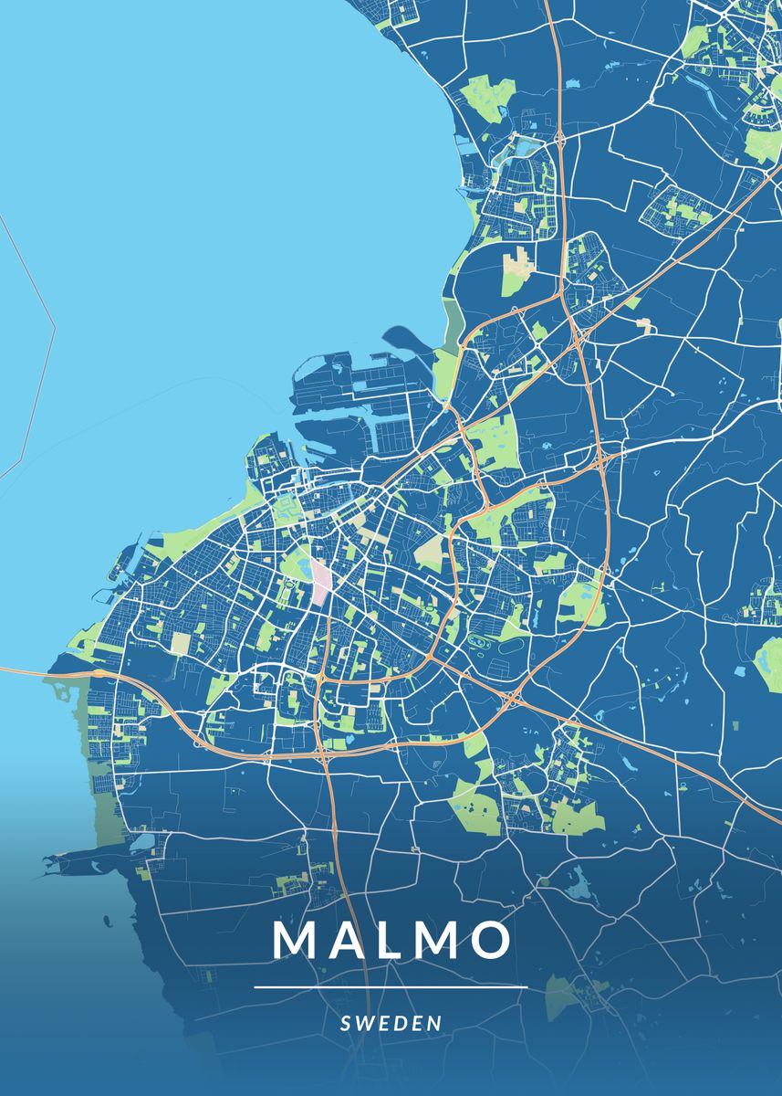'Malmo Sweden' Poster, picture, metal print, paint by MappaMaps | Displate