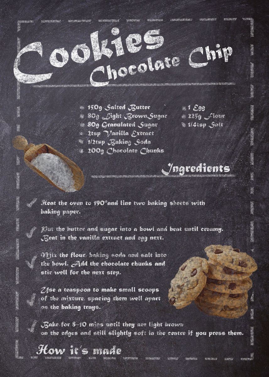 'Recipe Chocolate Chip' Poster, picture, metal print, paint by Jay Jay ...