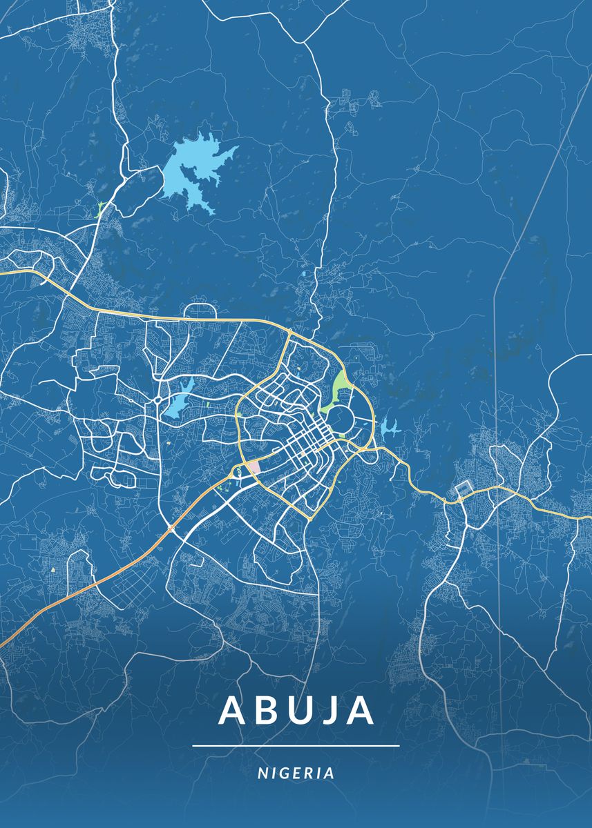'Abuja Nigeria' Poster, picture, metal print, paint by MappaMaps | Displate