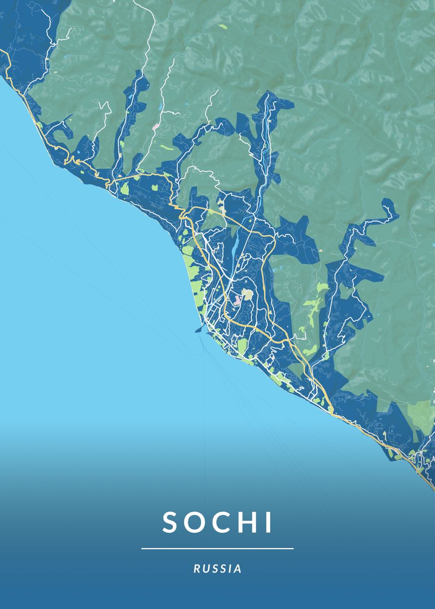 'Sochi Russia' Poster, picture, metal print, paint by MappaMaps | Displate