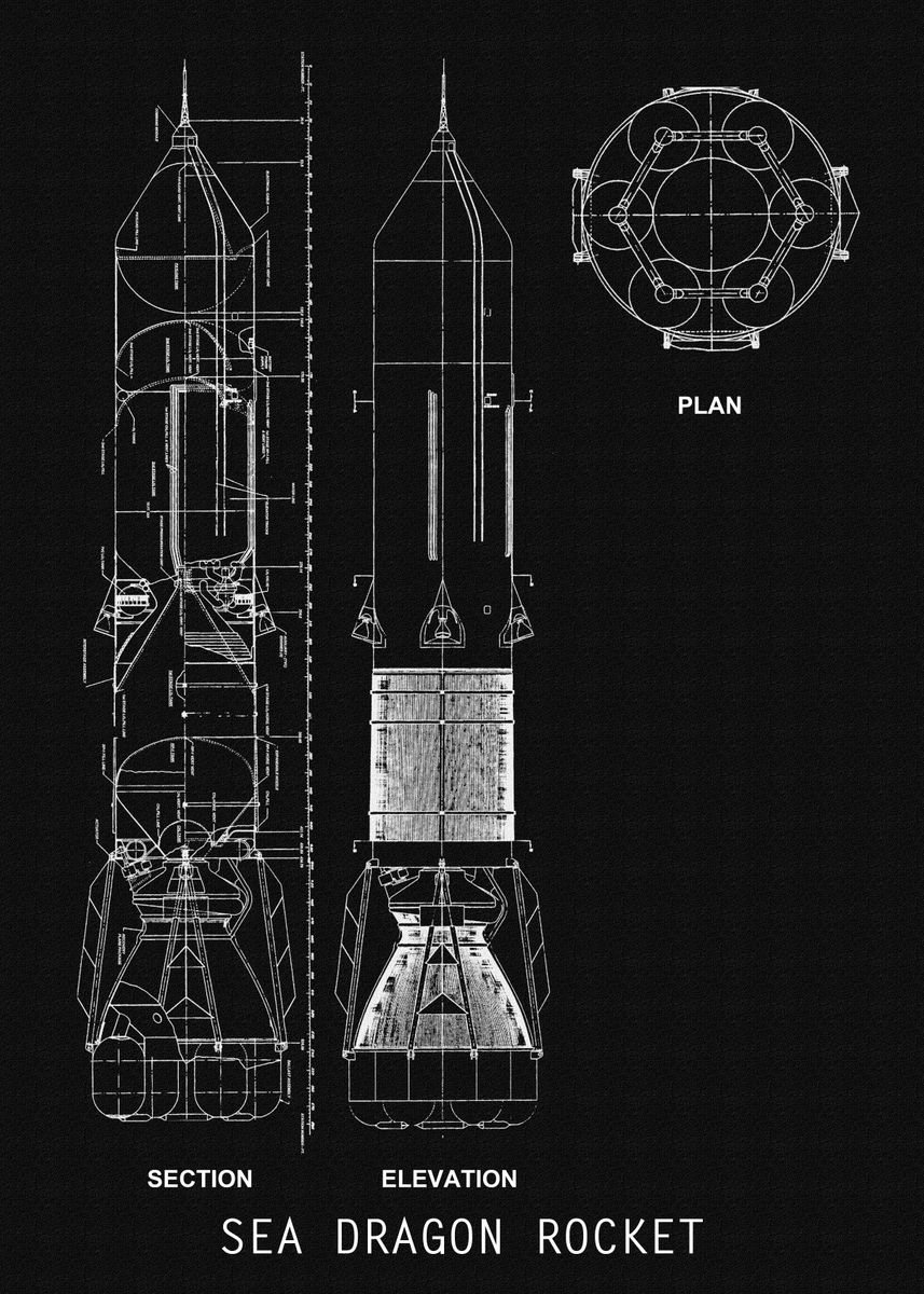 'SEA DRAGON ROCKET' Poster, picture, metal print, paint by Blueprint ...