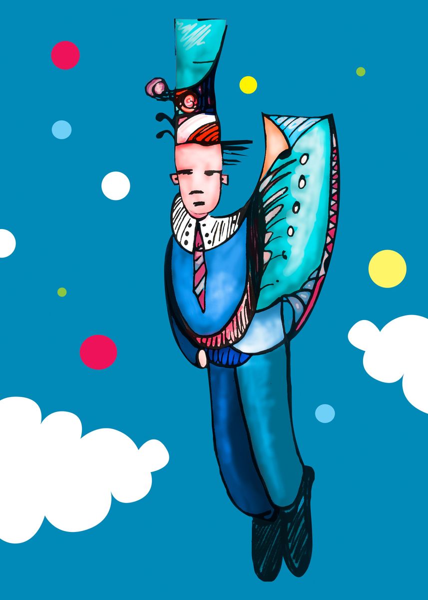 'Flying Man' Poster, picture, metal print, paint by katemackart | Displate