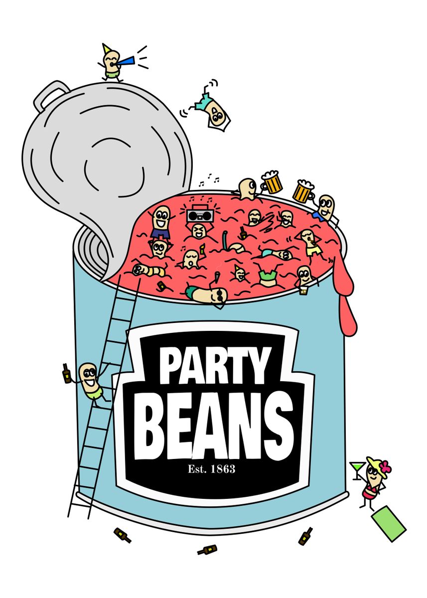 'Party Beans' Poster, picture, metal print, paint by Wild Raccoon ...