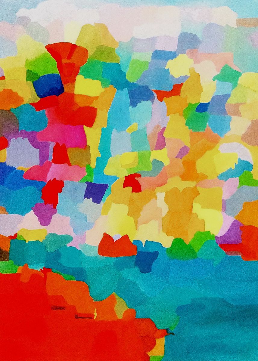 'red harbor abstract art' Poster, picture, metal print, paint by ...