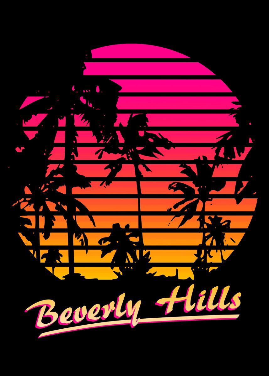 'Beverly Hills 80s Sunset' Poster, picture, metal print, paint by El ...