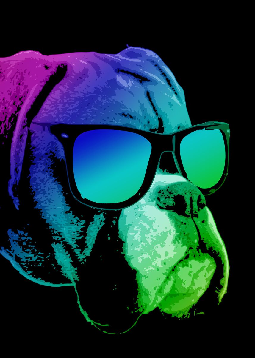 'Cool Boxer Dog' Poster, picture, metal print, paint by Ellie Queen ...