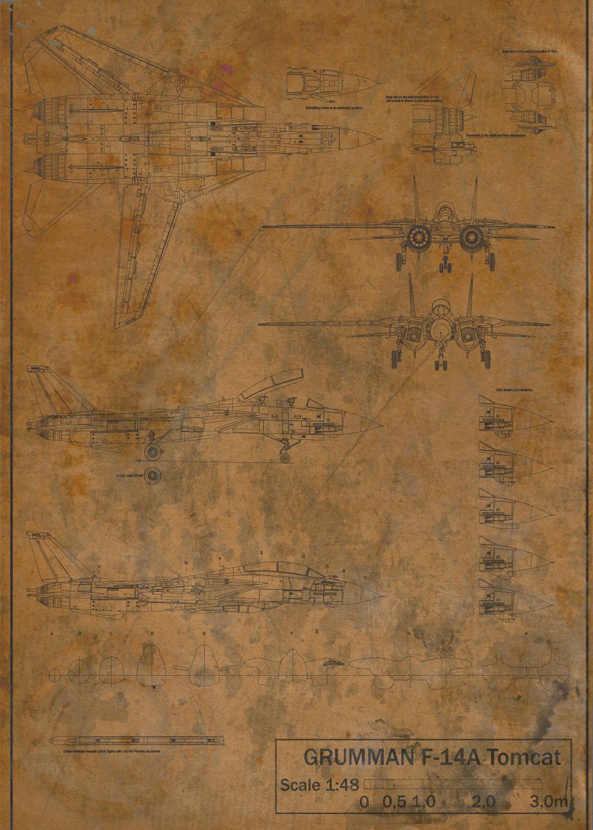 'F14 Tomcat Blueprint' Poster, picture, metal print, paint by Lilly and ...