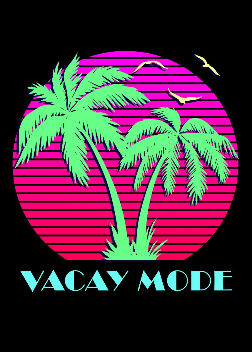 'Vacay Mode Pink Sunset' Poster, picture, metal print, paint by El ...