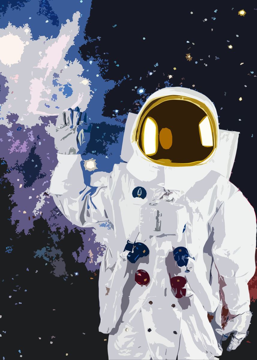 'Hello Space' Poster, picture, metal print, paint by Nine Arts | Displate