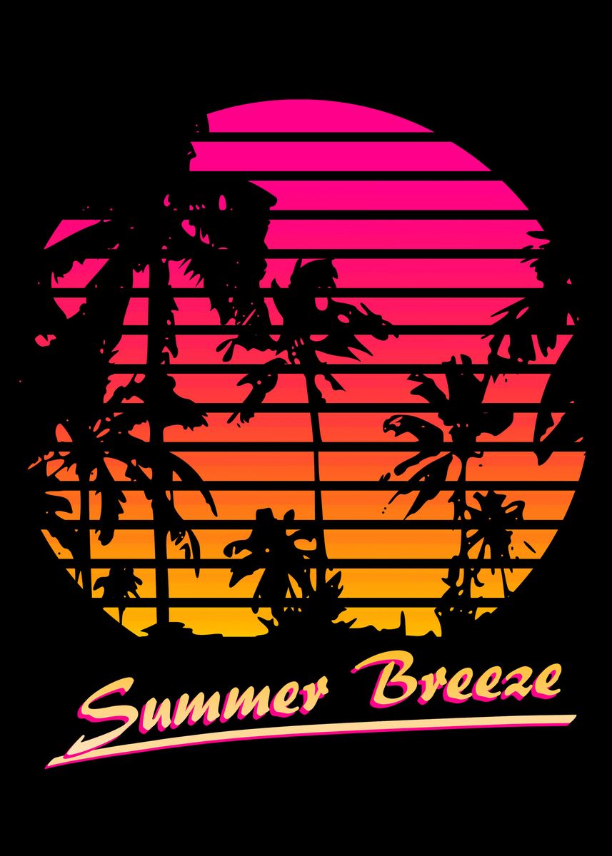 'Summer Breeze 80s Sunset' Poster, picture, metal print, paint by El ...