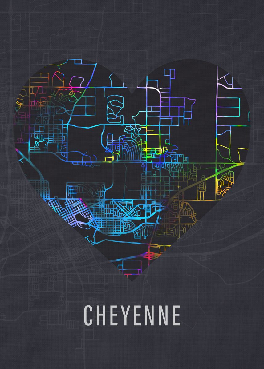 'Cheyenne Wyoming City Map' Poster, picture, metal print, paint by ...