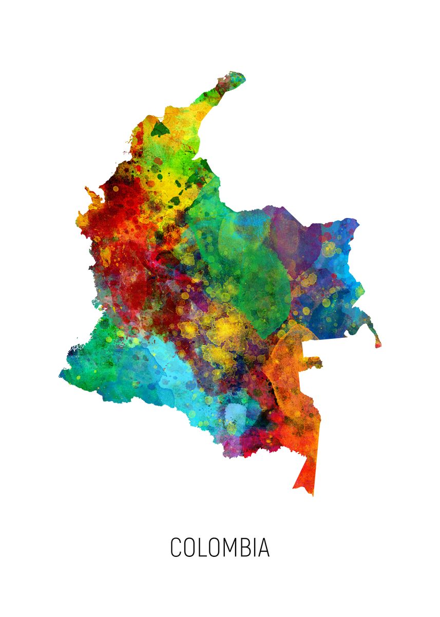 'Colombia Map' Poster, picture, metal print, paint by Michael Tompsett ...