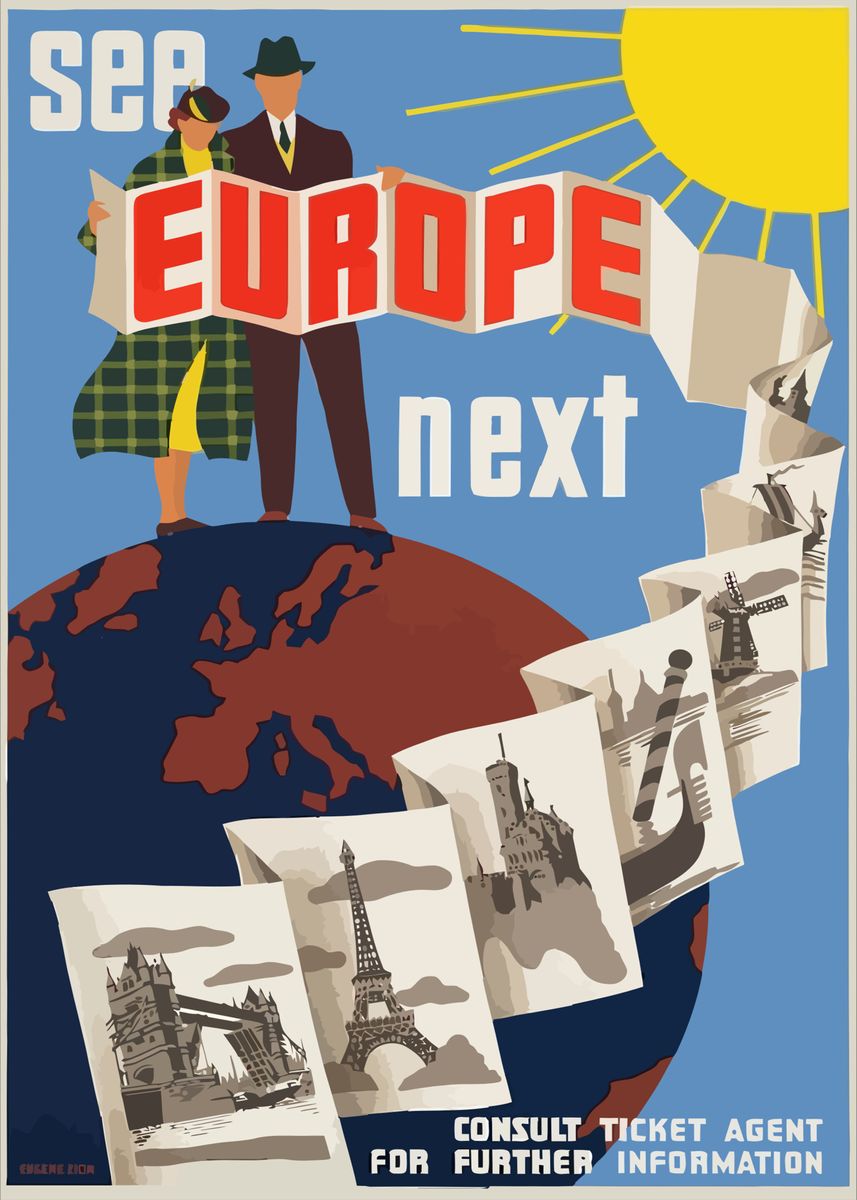 'Europe Vintage Poster' Poster, picture, metal print, paint by ...
