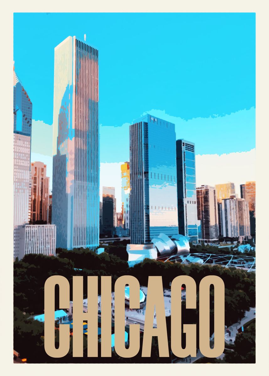 'Chicago Vintage Poster' Poster, picture, metal print, paint by ...