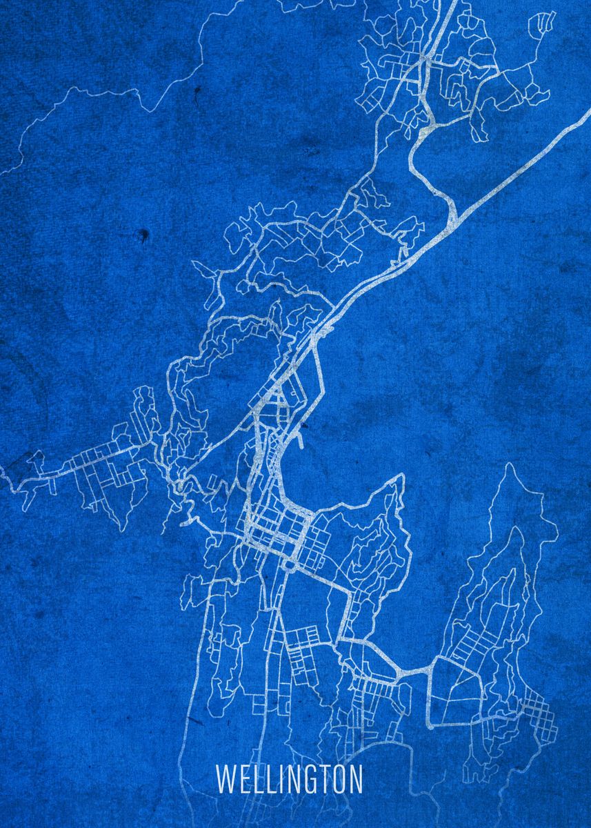 'Wellington New Zealand Map' Poster, picture, metal print, paint by ...