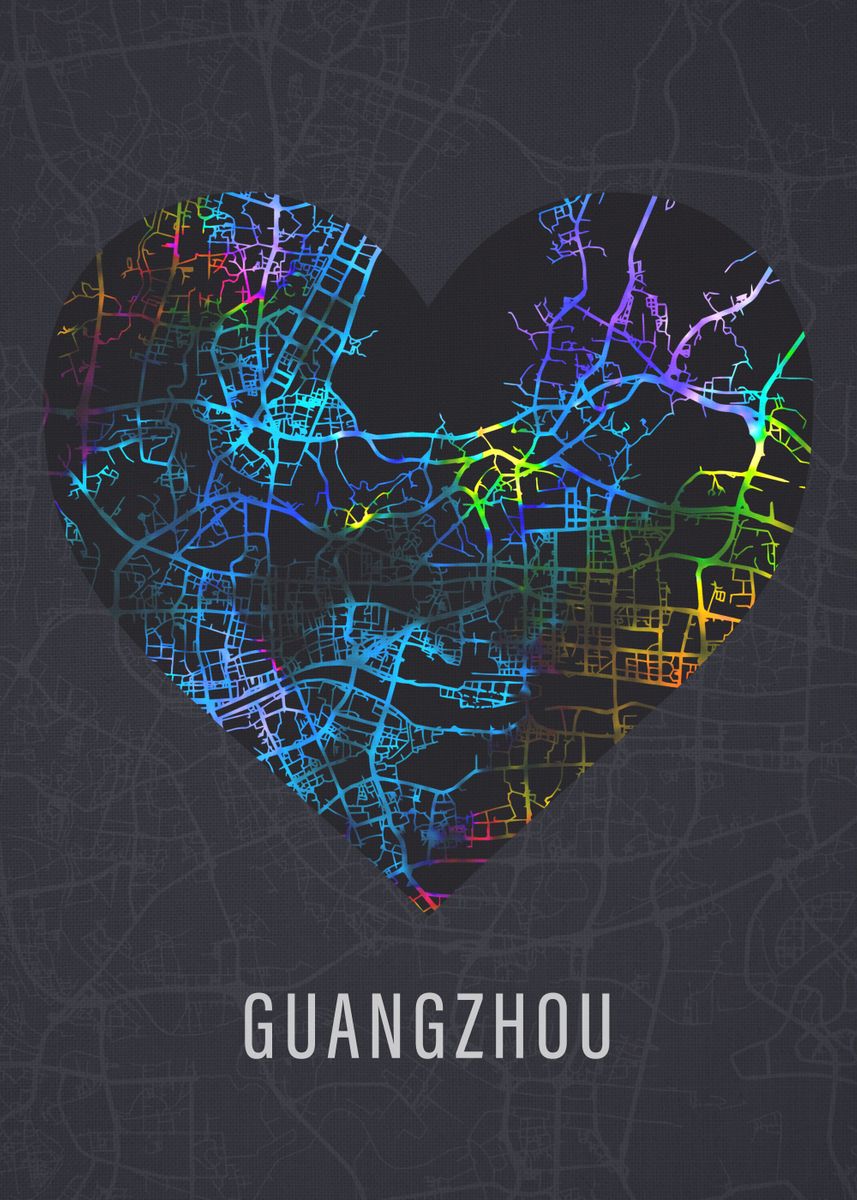 'Guangzhou China City Map' Poster, picture, metal print, paint by ...