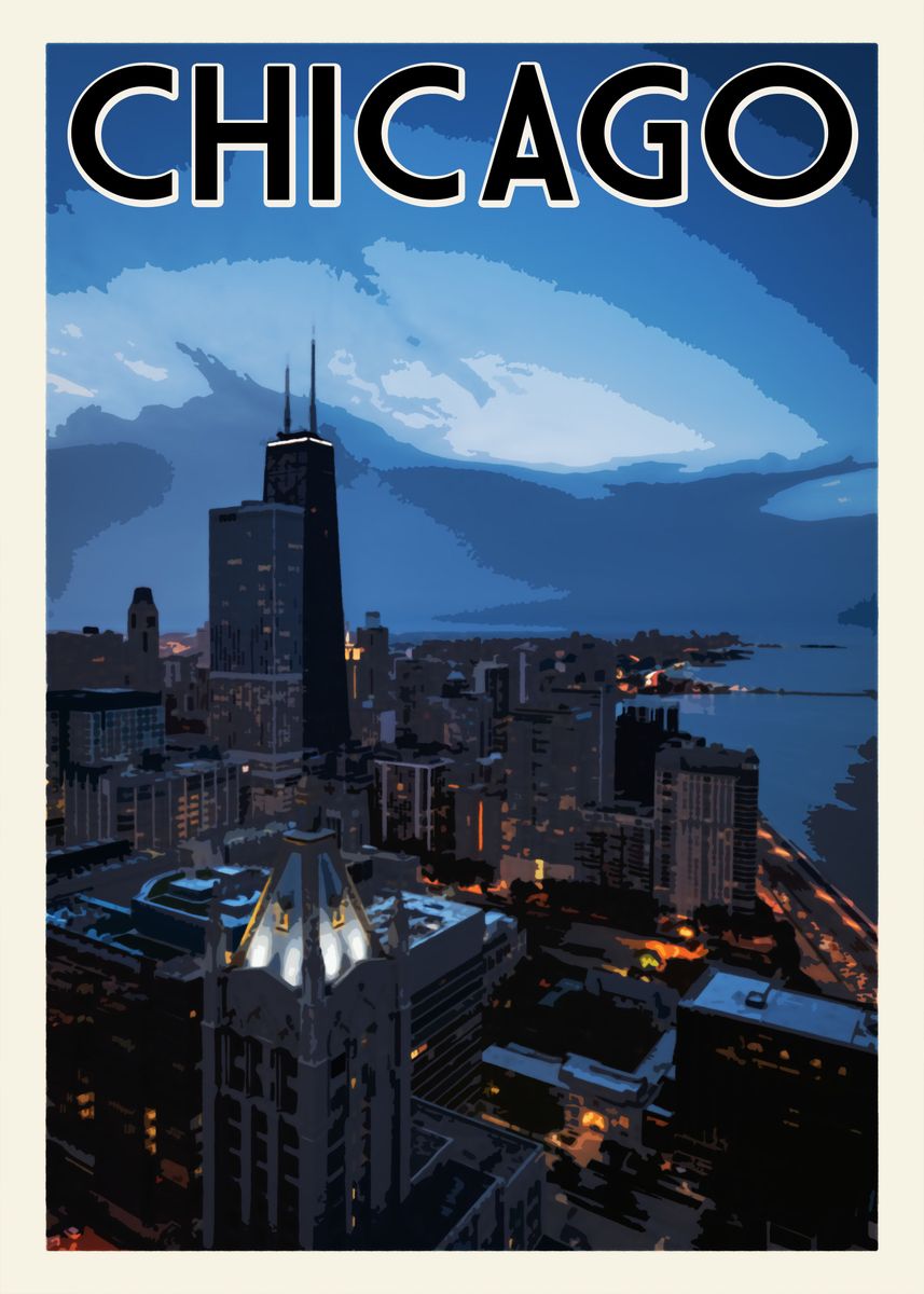 'Chicago Vintage Poster' Poster, picture, metal print, paint by ...