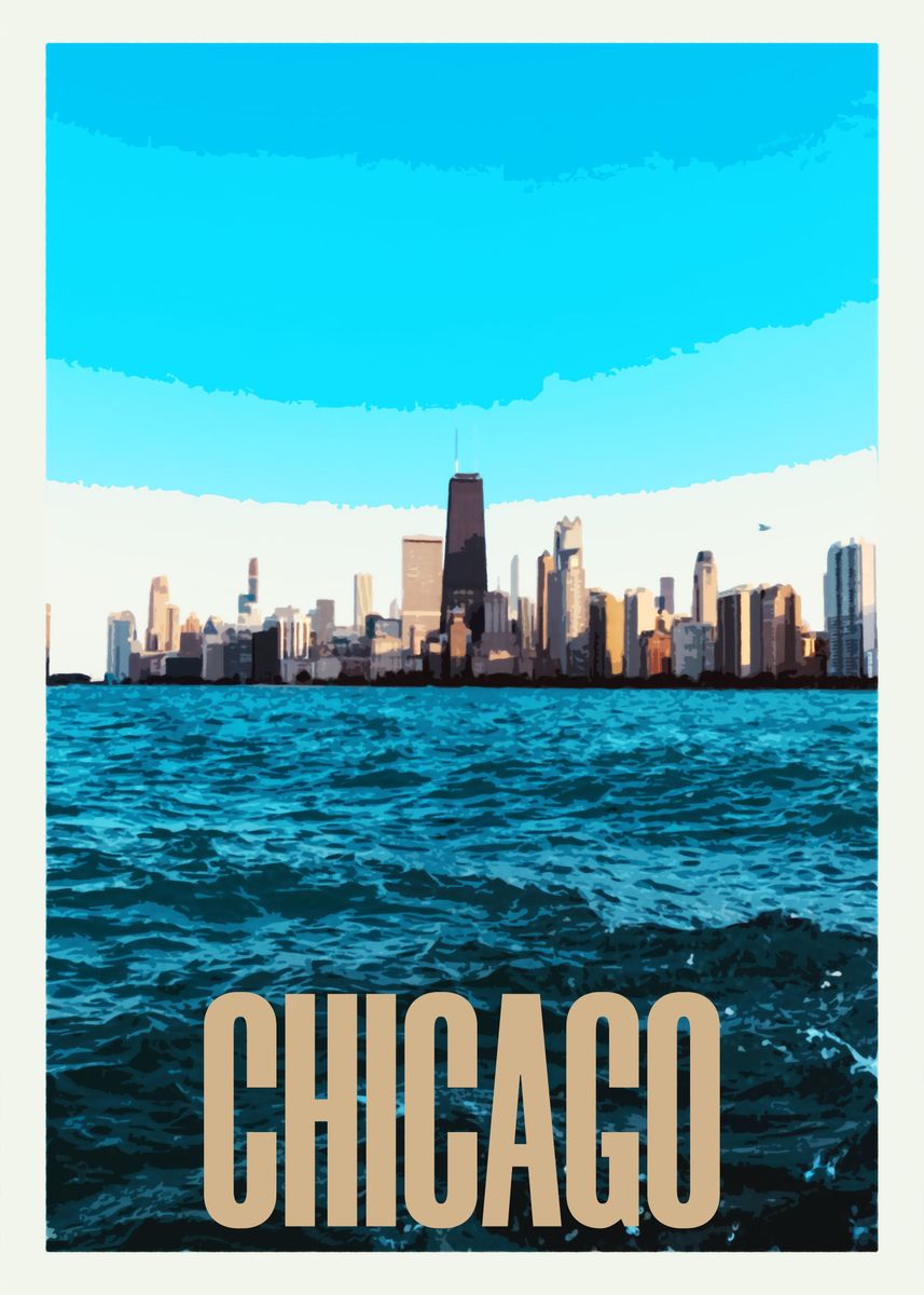 'Chicago Vintage Poster' Poster, picture, metal print, paint by ...