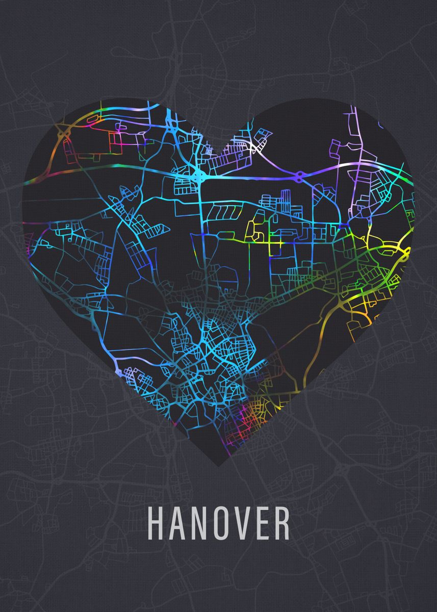 'Hanover Germany City Map' Poster, picture, metal print, paint by ...