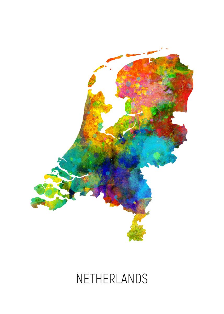'Netherlands Map' Poster, picture, metal print, paint by Michael ...