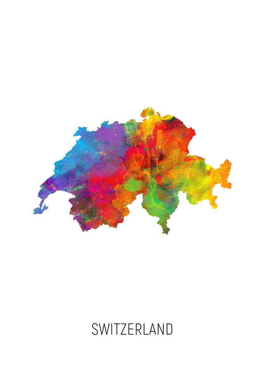 'Switzerland Map' Poster, picture, metal print, paint by Michael ...