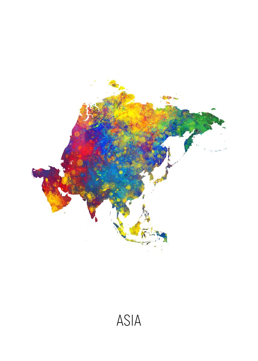 'Asia Map' Poster, picture, metal print, paint by Michael Tompsett ...