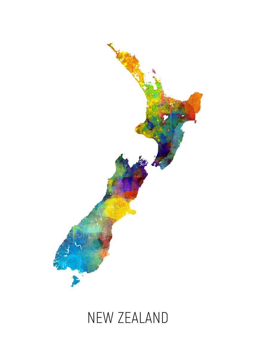 'New Zealand Map' Poster, picture, metal print, paint by Michael ...