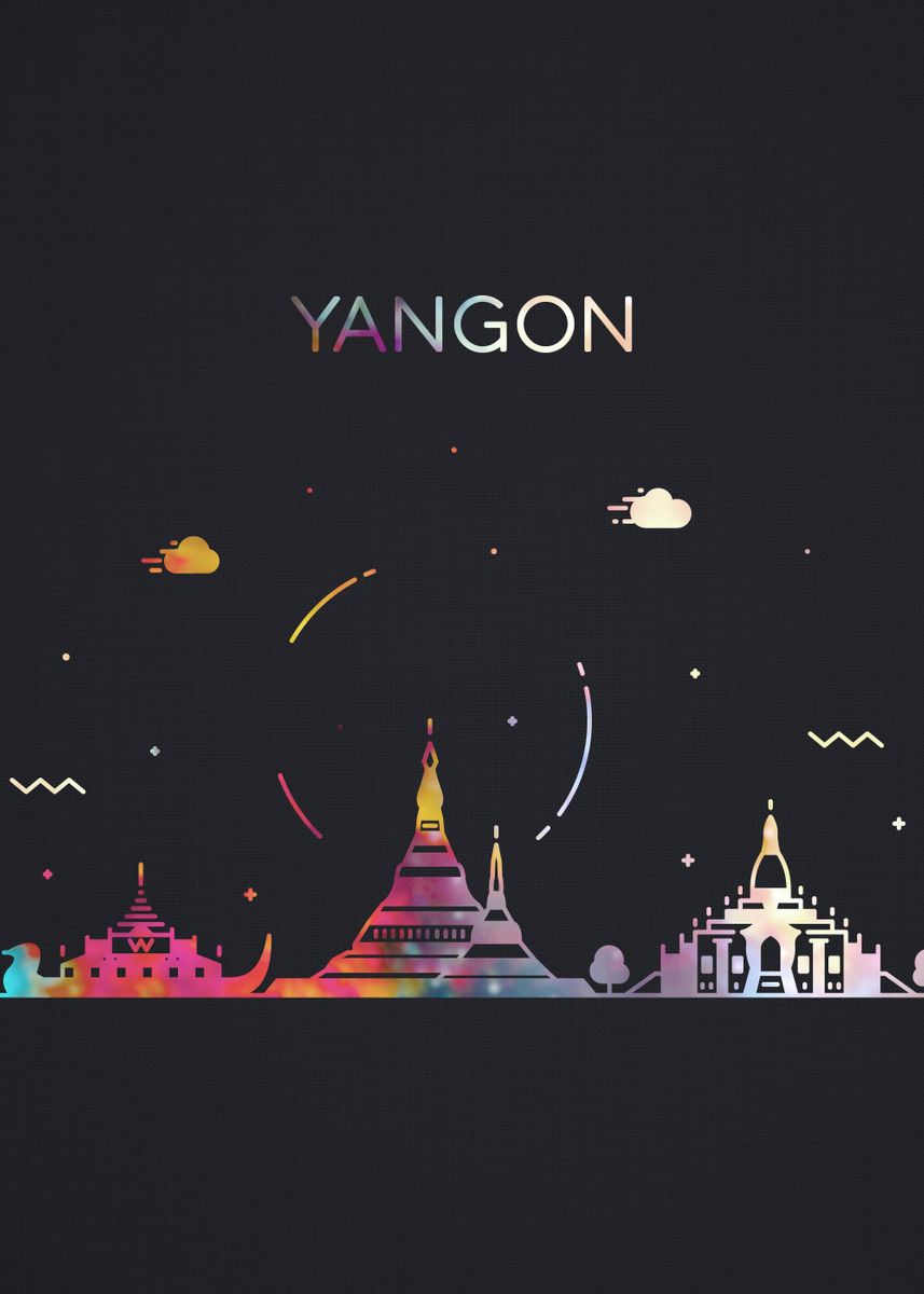 'Yangon Myanmar City Fun' Poster, picture, metal print, paint by Design ...