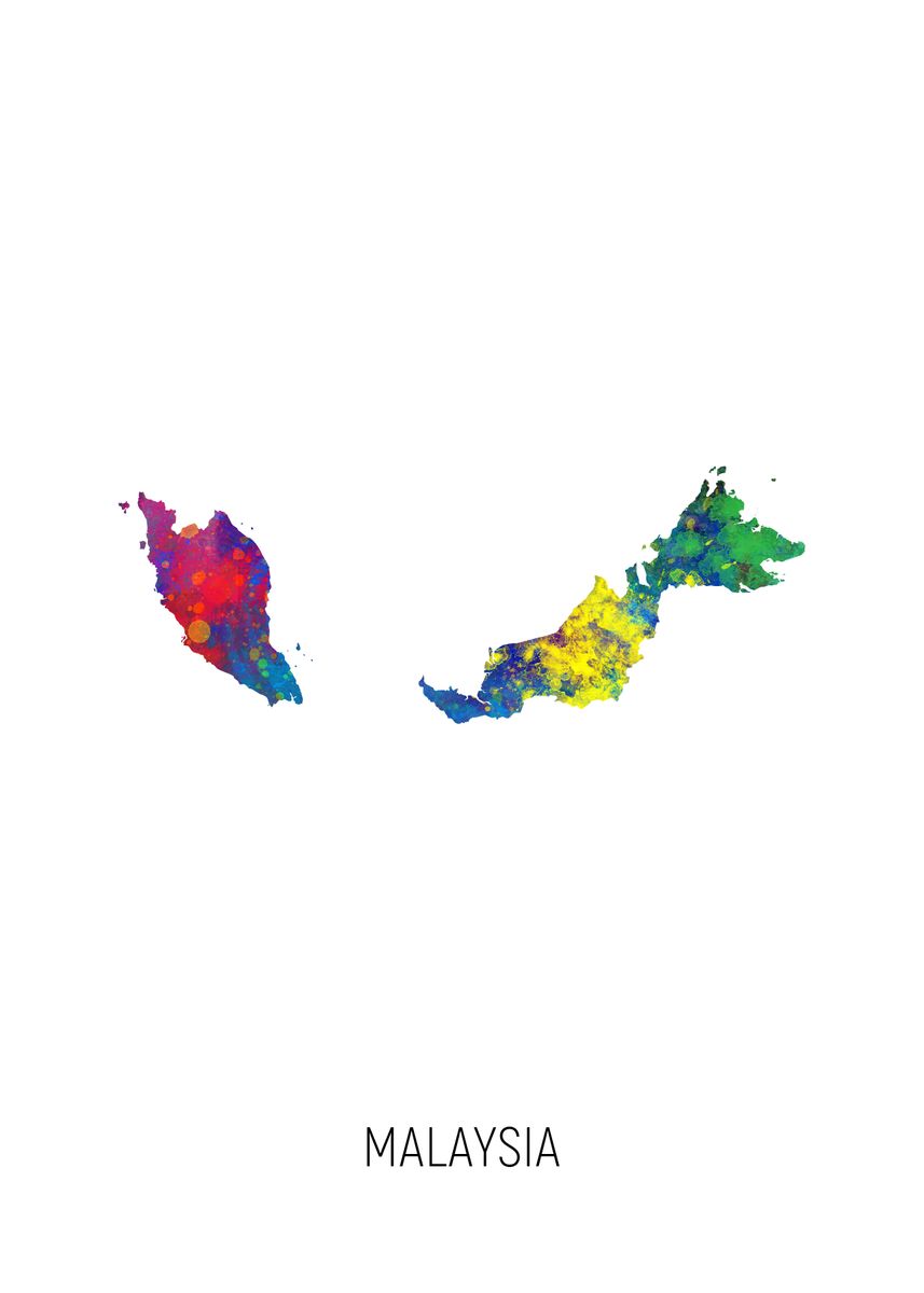 'Malaysia Map' Poster, picture, metal print, paint by Michael Tompsett ...