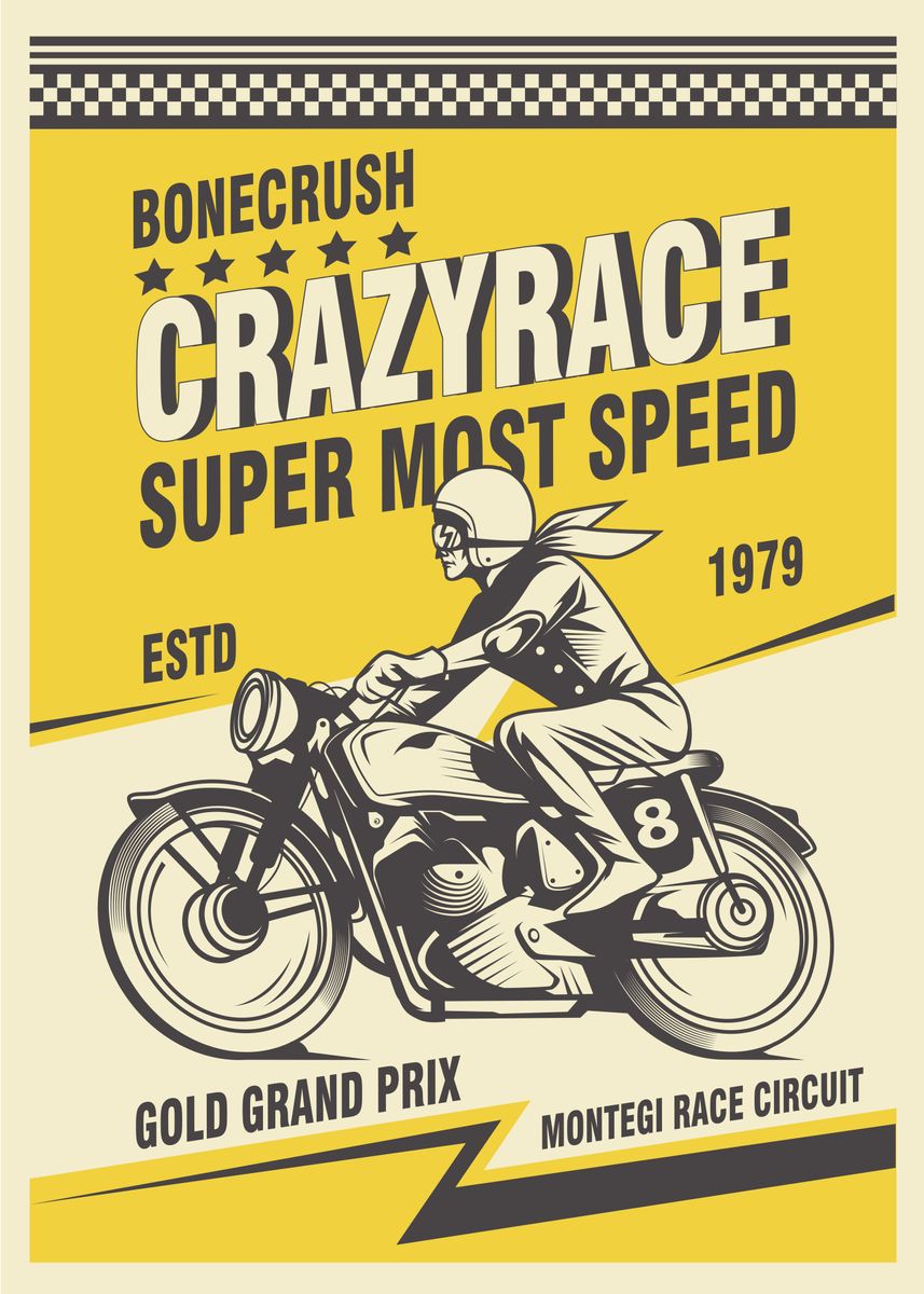 'Crazy Race Retro ' Poster by Robi Hendra Kurniawan | Displate