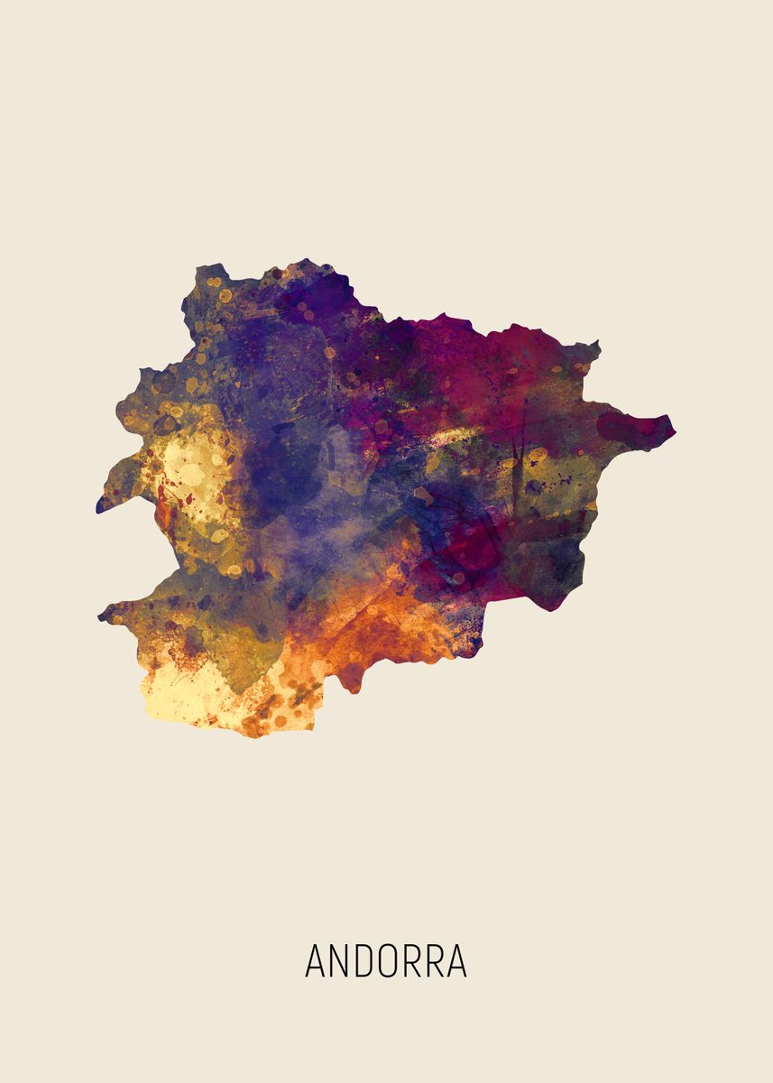 'Andorra Map' Poster, picture, metal print, paint by Michael Tompsett ...