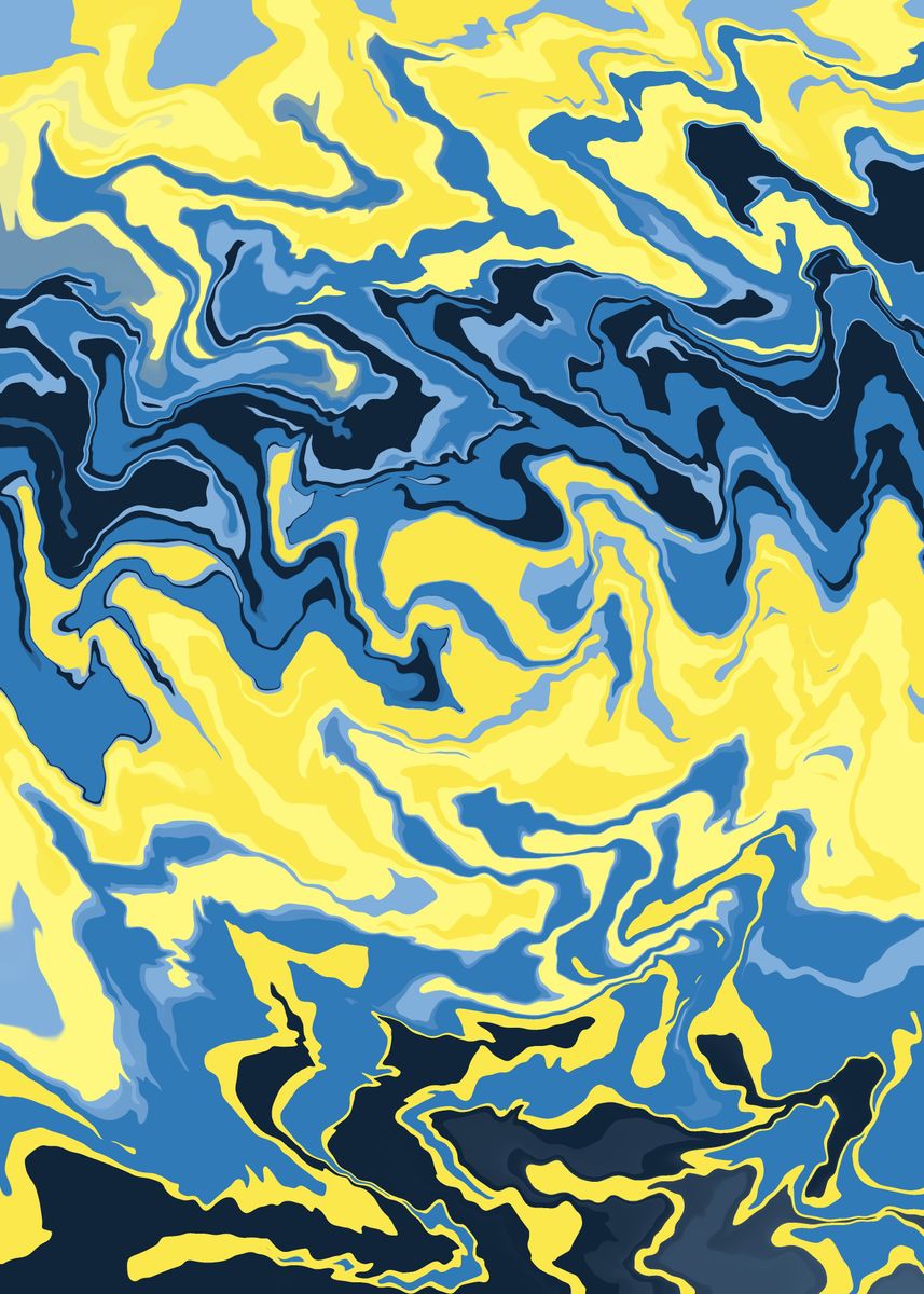 'Blue and Yellow Squiggles' Poster, picture, metal print, paint by ...