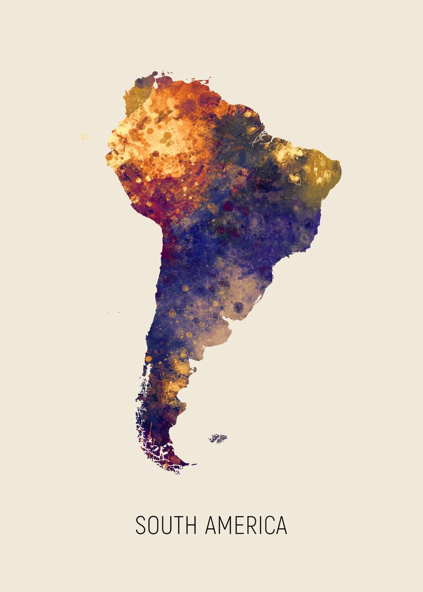 'South America Map' Poster, picture, metal print, paint by Michael ...