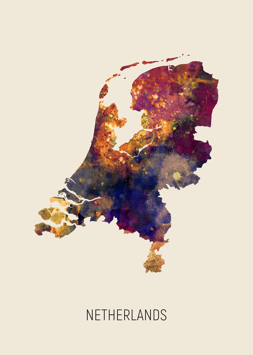 'Netherlands Map' Poster, picture, metal print, paint by Michael ...