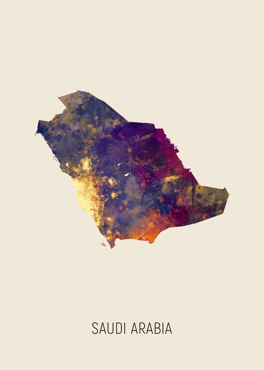 'Saudi Arabia Map' Poster, picture, metal print, paint by Michael ...