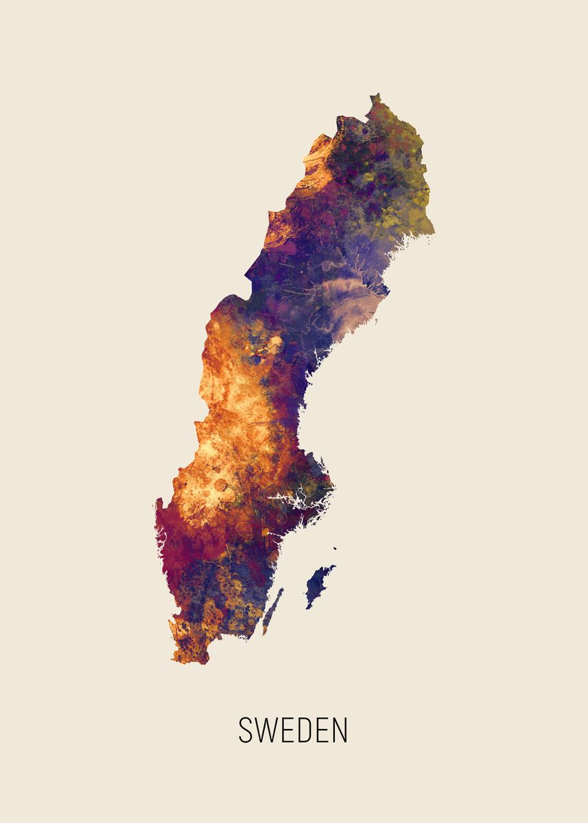 'Sweden Map' Poster, picture, metal print, paint by Michael Tompsett ...