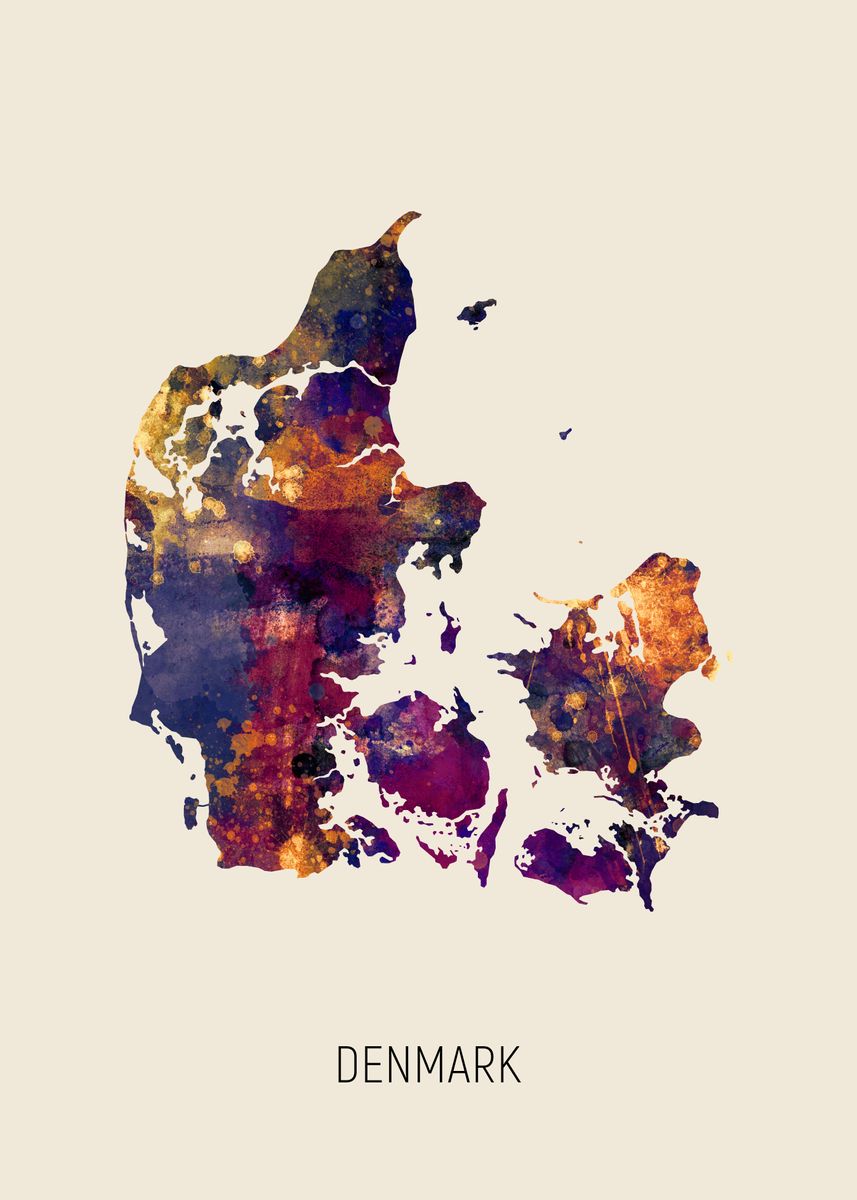 'Denmark Map' Poster, picture, metal print, paint by Michael Tompsett ...