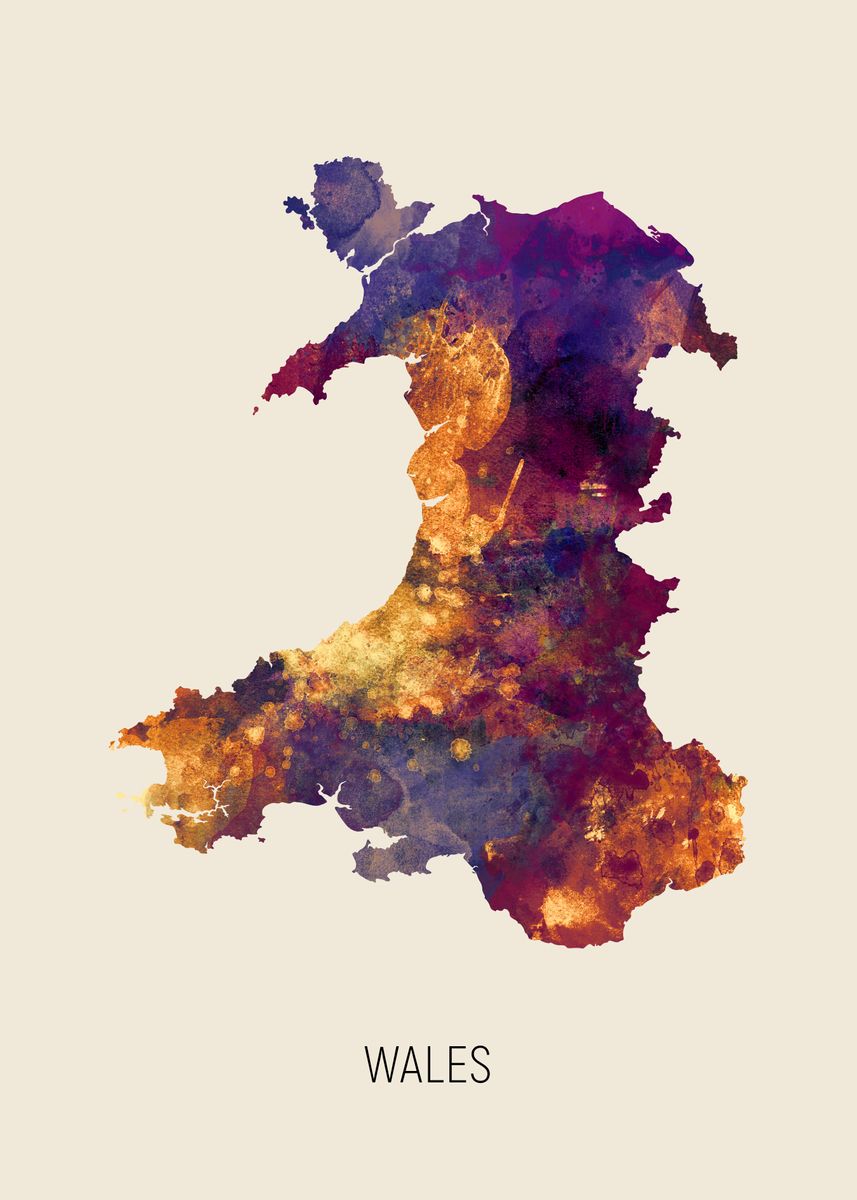 'Wales Map' Poster, picture, metal print, paint by Michael Tompsett ...