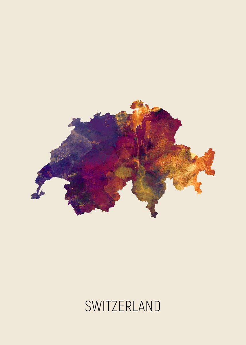 'Switzerland Map' Poster by Michael Tompsett | Displate