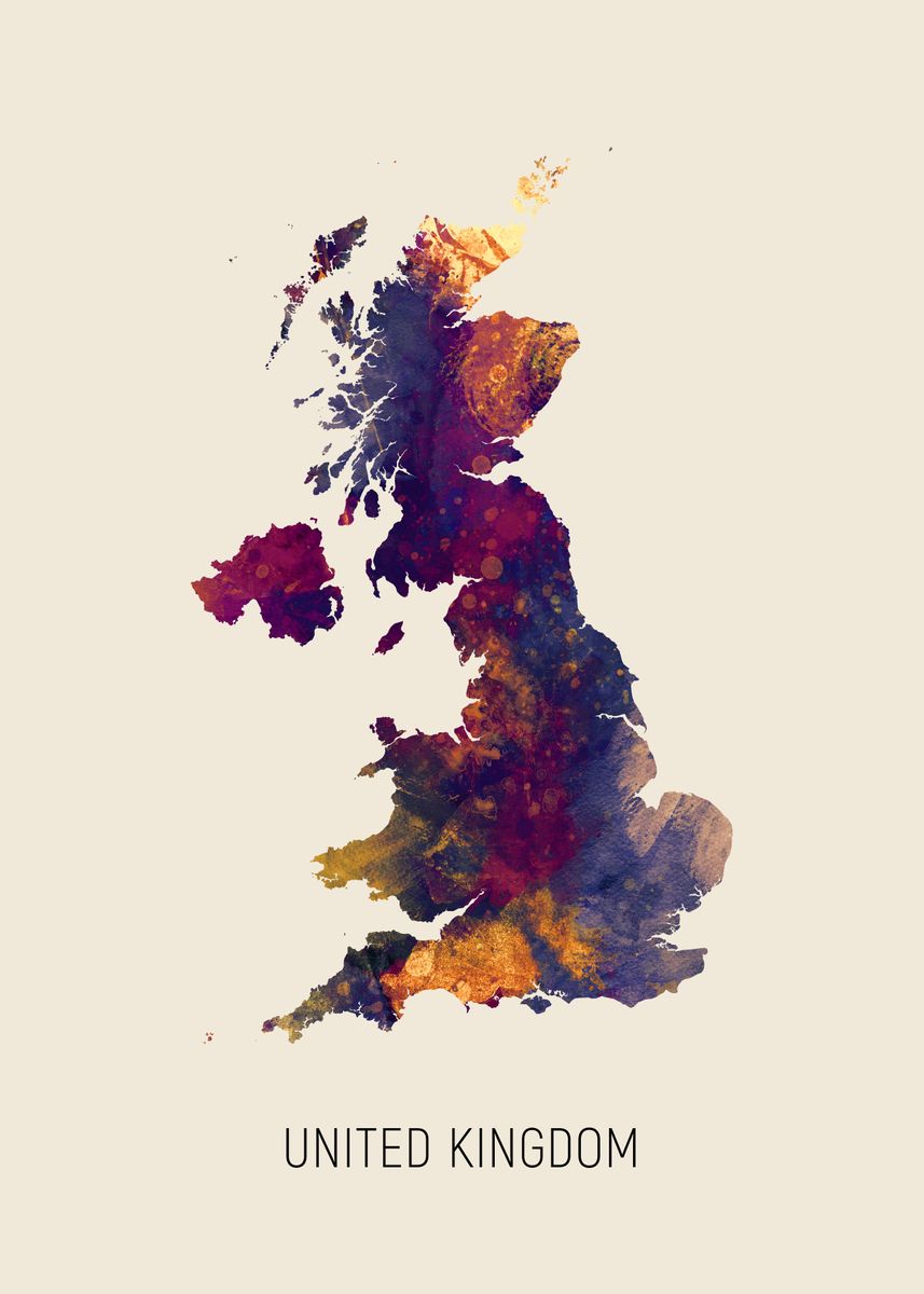 'United Kingdom Map' Poster, picture, metal print, paint by Michael ...