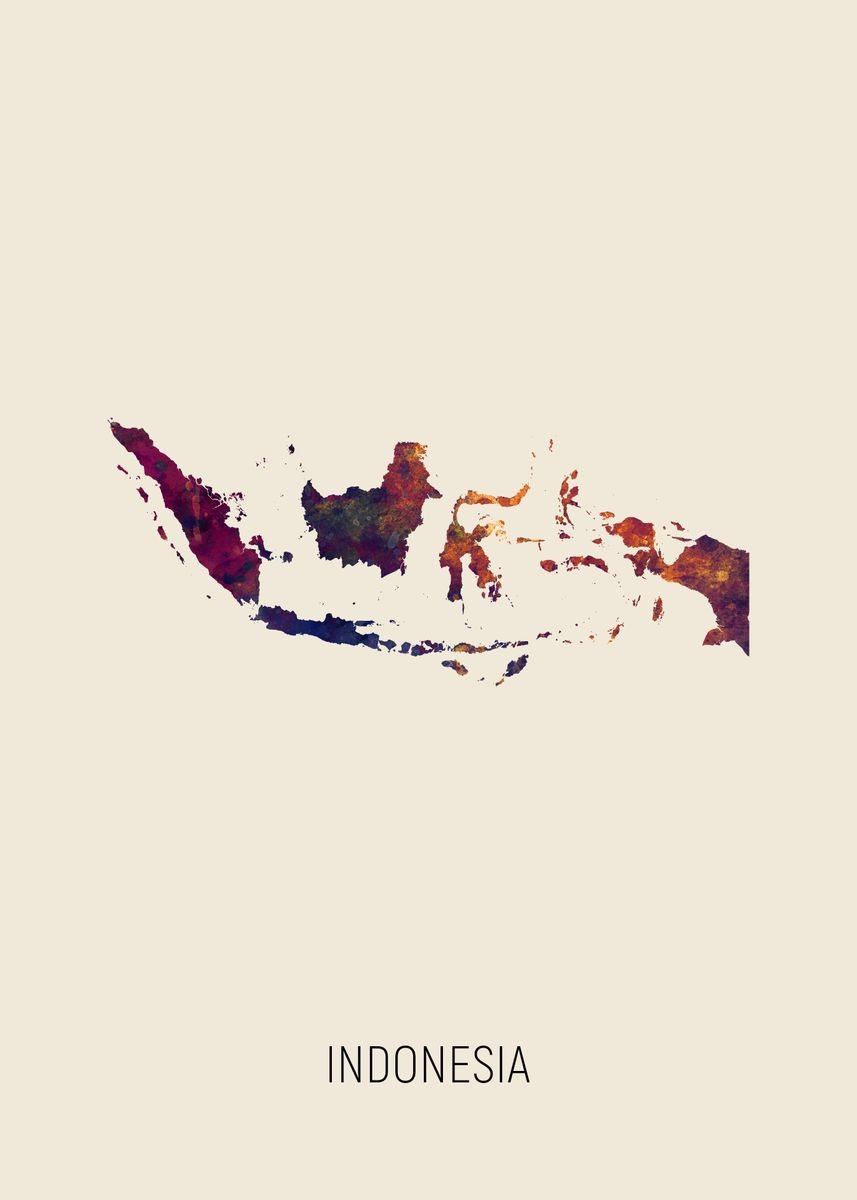 'Indonesia Map' Poster, picture, metal print, paint by Michael Tompsett ...