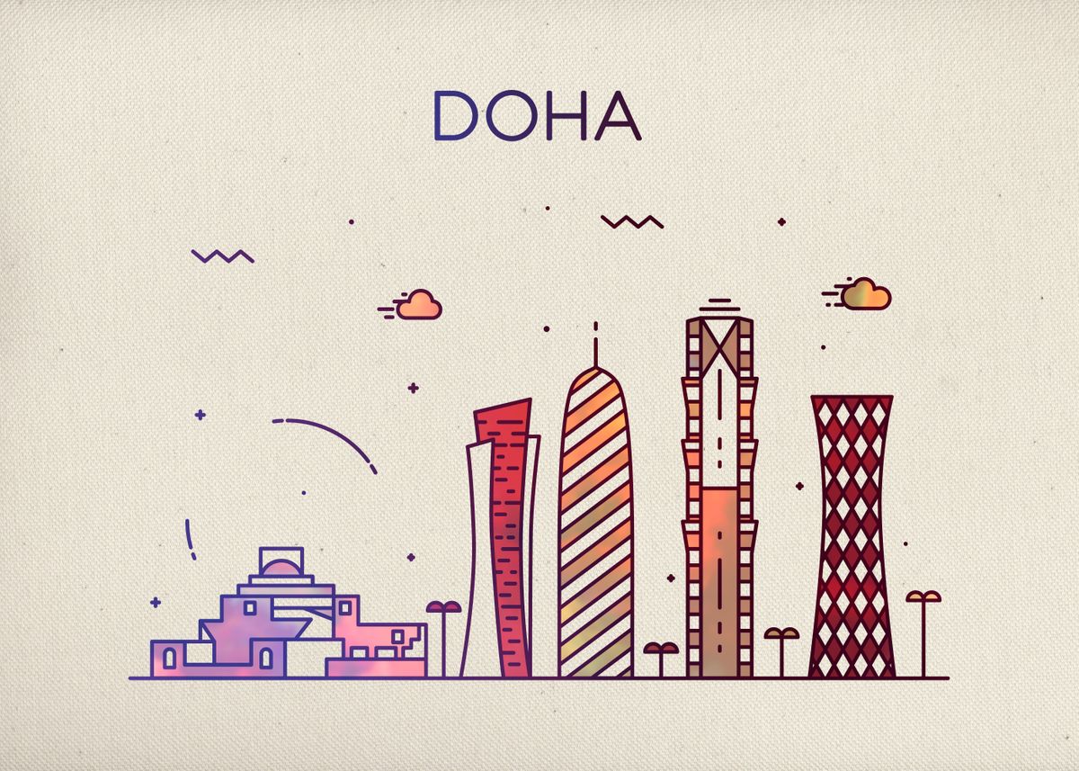 'Doha Qatar City Skyline' Poster by Design Turnpike | Displate