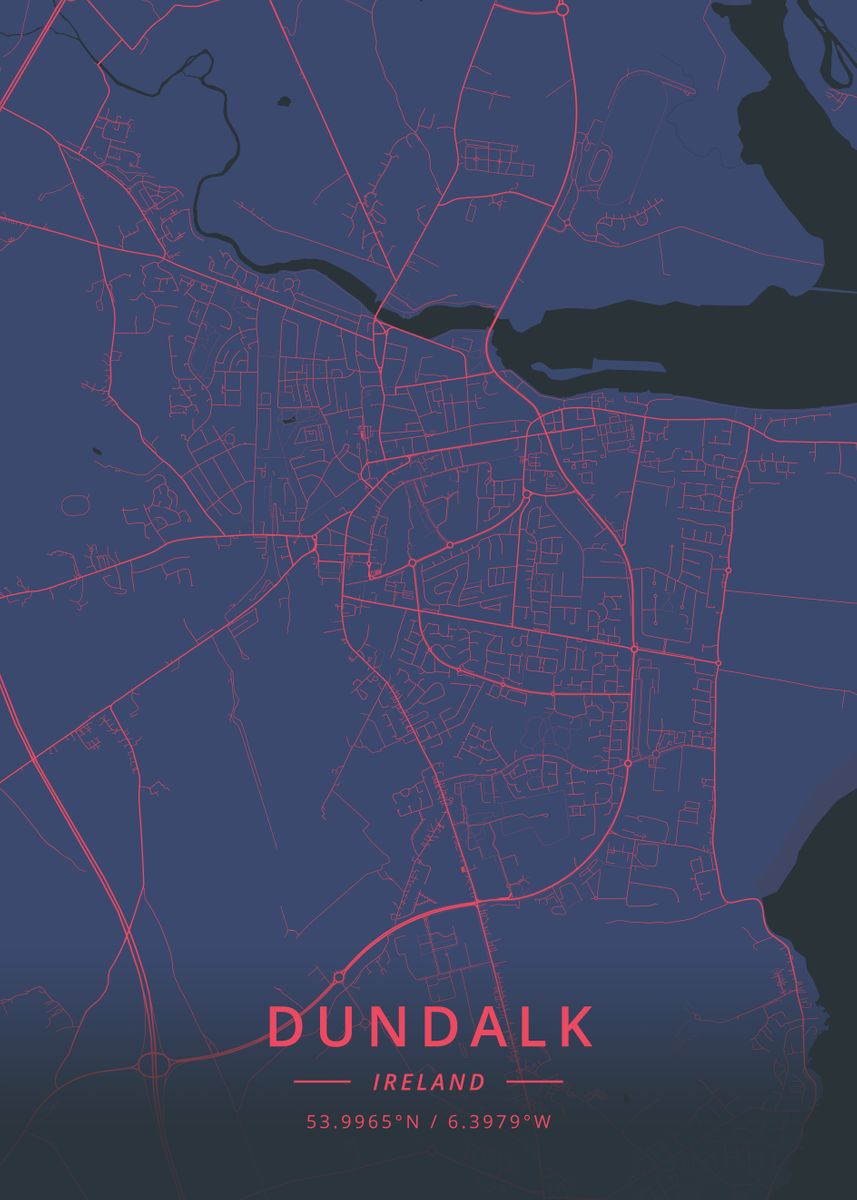 'Dundalk Ireland' Poster, picture, metal print, paint by Designer Map ...