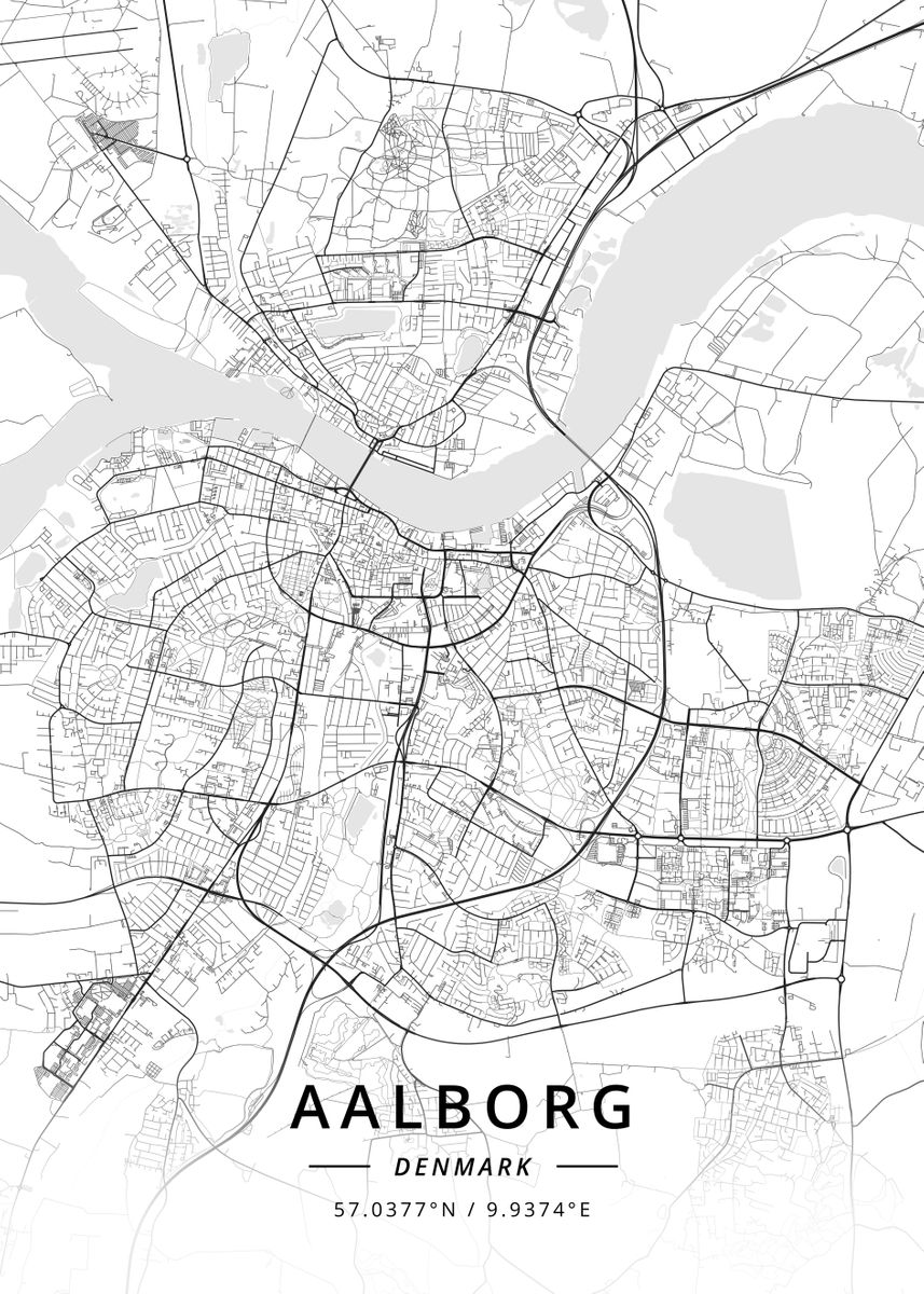 'Aalborg Denmark' Poster, picture, metal print, paint by Designer Map ...