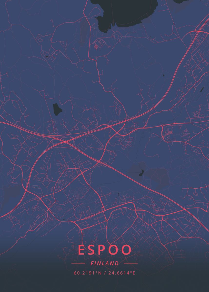 'Espoo Finland' Poster, picture, metal print, paint by Designer Map Art ...