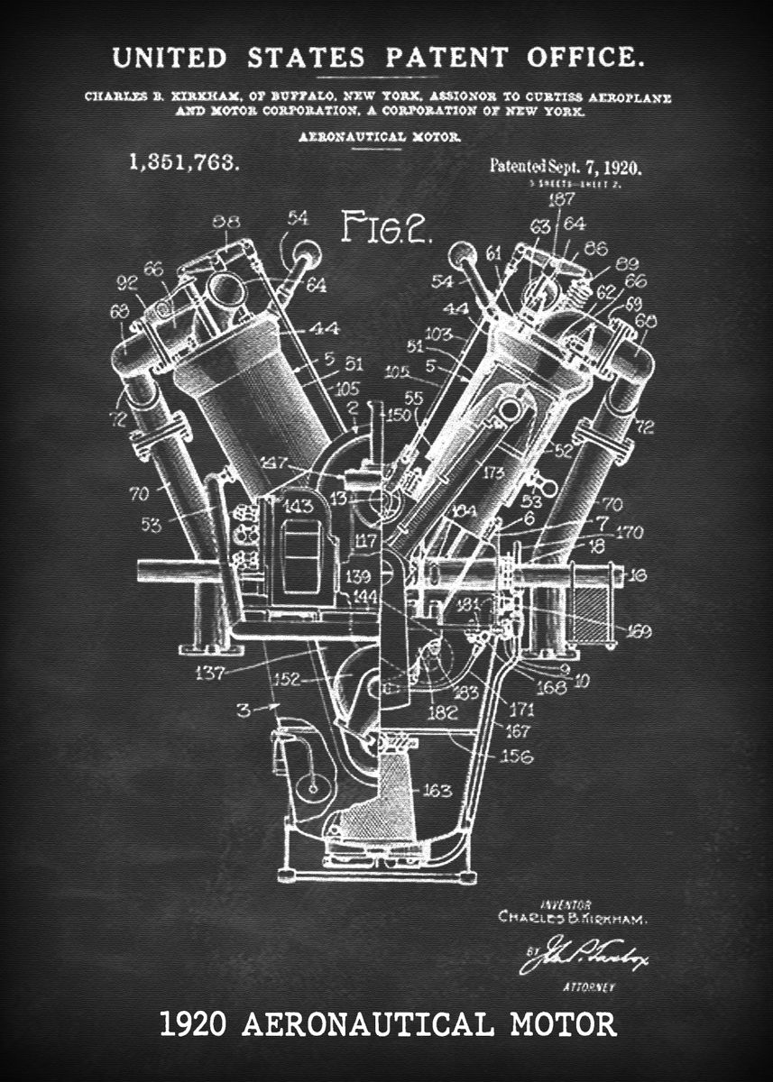 '1920 AERONAUTICAL MOTOR' Poster, picture, metal print, paint by ...