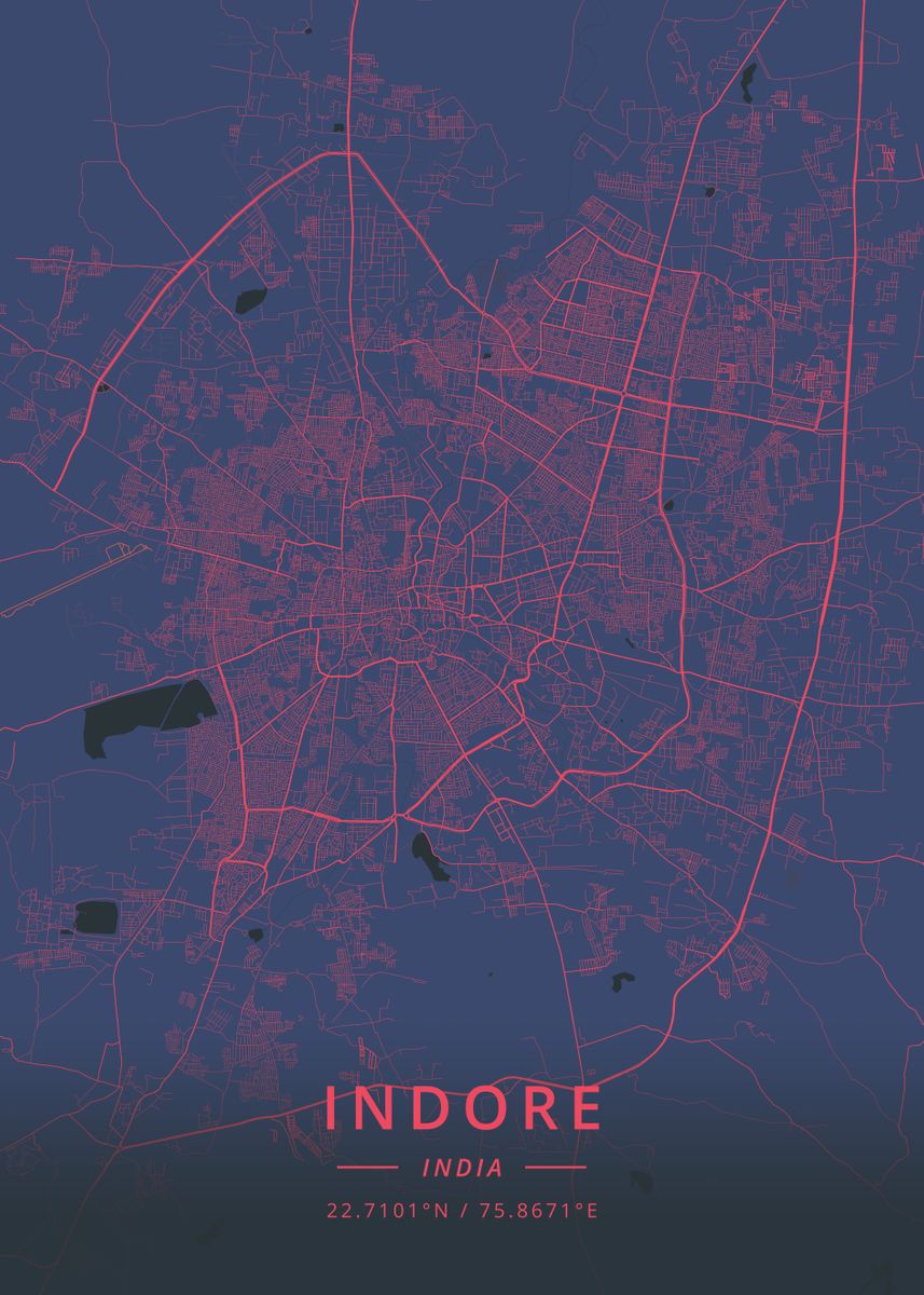 'Indore India' Poster, picture, metal print, paint by Designer Map Art ...